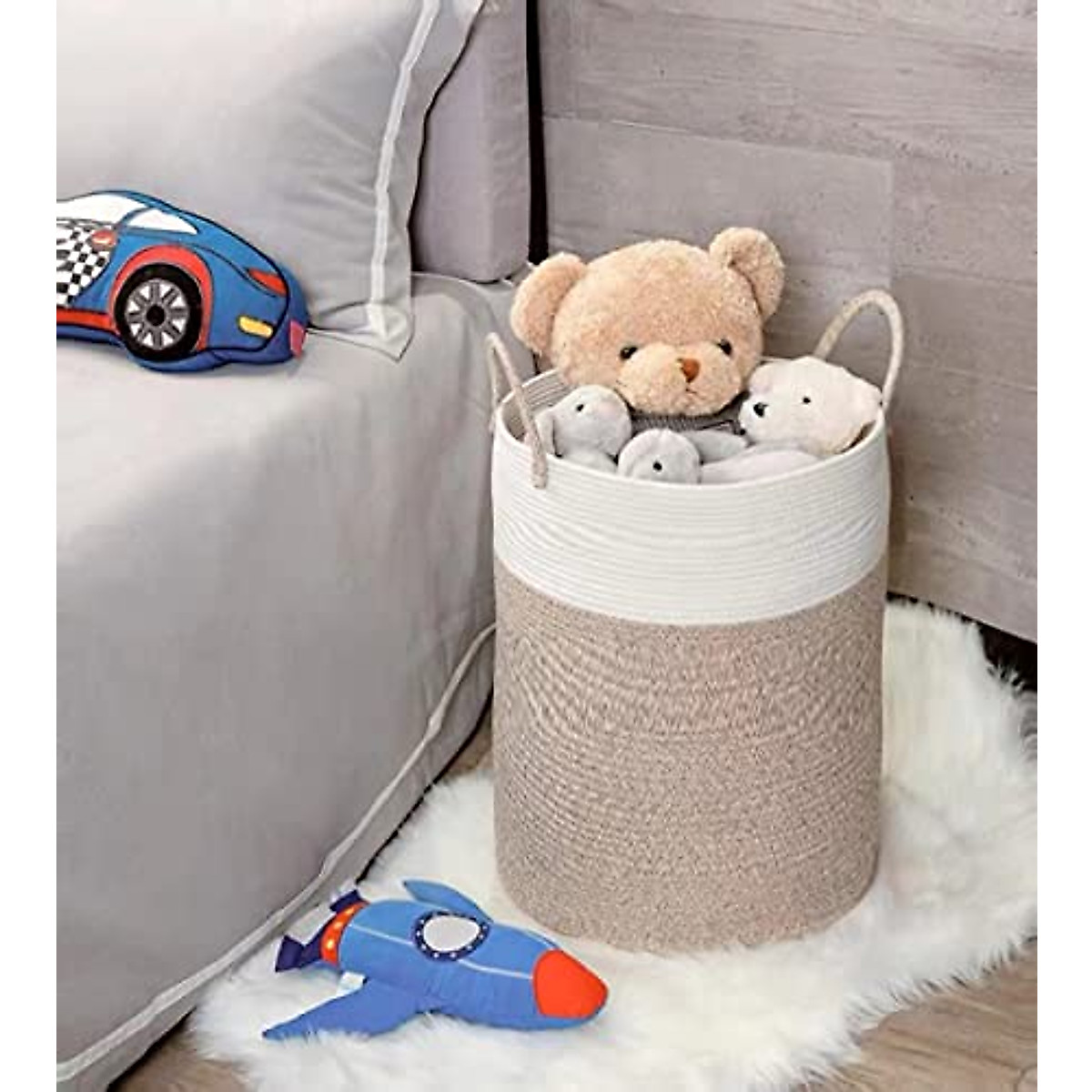 Tall Woven Laundry Basket with Handles, Clothes Hamper Storage Basket for Living Room, Bedroom, Entryway, Bathroom, Large Woven Blanket Basket for Pillows, Towels, Blankets