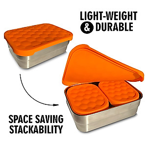 WEST BROS Stainless Steel Food Containers with Lids Set of 6 - Metal Snack Container for Kids Adults - Salad Dressing Containers with Lids