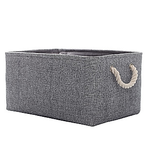 Fabric Storage Basket, Foldable Linen Storage Box for Nursery and Home, Collapsible Canvas Shelf Basket for Wardrobe or Bedroom, Grey