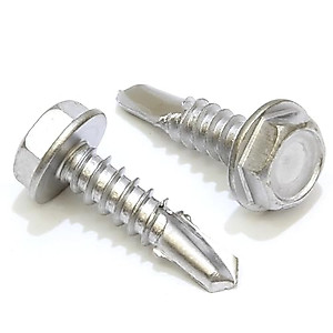 Bolt Dropper No. 6 x 1/2" Stainless Hex Washer Head Self Drilling Screws - 100 pc - 410 Stainless Steel Self Tapping TEK Screws, No. 2 Point, Plain Finish by Bolt Dropper