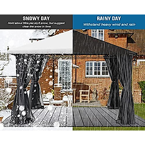 COOSHADE 10×12 Polycarbonate Roof Patio Gazebos Waterproof Outdoor Gazebo with Curtains and Mosquito Netting (Dark Grey)