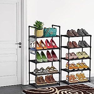 Narrow Tall Shoe Rack, 10 Tiers Metal Tall Vertical Shoe Rack for Closet Entryway 20-24 Pairs Shoe Shelf Shoe Stand Tower, Black Sturdy Free Standing Shoe Rack Organizer
