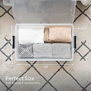 IRIS USA 3 Pack 40qt Under Bed Storage Bins with Lids and Durable Buckles, Clear