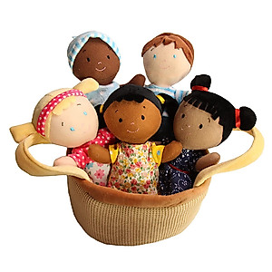 Snuggle Stuffs Basket of Buddies 8" Plush Diversity Dolls | Toddler Dolls | Preschool Dolls | Multicultural Dolls | Set of 5