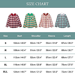 Knemksplanet Women Plaid Hooded Shirt Drawstring Flannel Sweatshirt Hoodie Jacket Casual Button Down Blouse Tops with Pocket Light Green