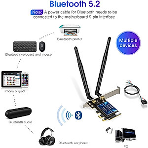 AX5400Mbps WiFi Card Wi-Fi 6E Bluetooth 5.2 Tri-Band AX210 PCIE Wireless WiFi Adapter Network Cards 6GHz/5GHz/2.4GHz MU-MIMO Ultra-Low Latency for Desktop PC Windows 10/11 64-bit (Model EP-9651)
