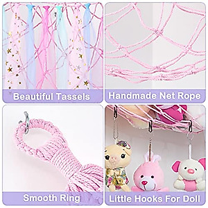 Basumee Stuffed Animals Net Or Hammock Wall Mounted Stuffed Animals Storage Display Plush Toy Storage With Tassels For Nursery Playroom Kids Room Decor