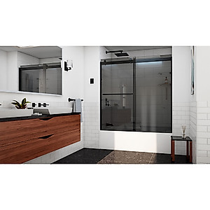 DreamLine Sapphire-V 56-60 in. W x 62 in. H Bypass Tub Door in Matte Black and Gray Glass