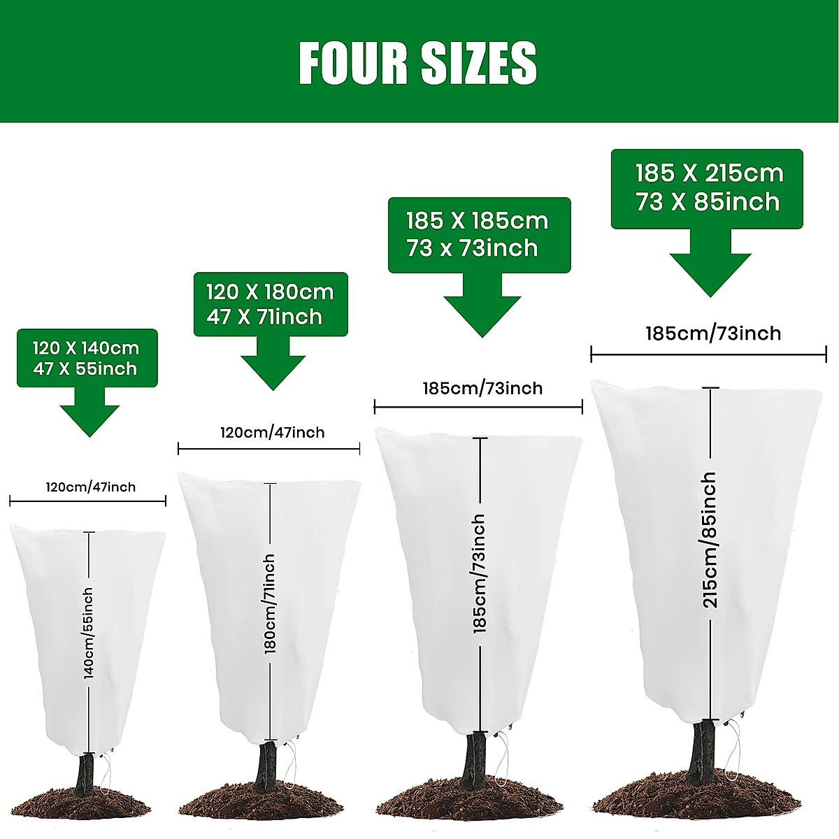 Plant Covers Freeze Protection 47" x 71" Large Tree Covers Frost Protection Blankets Reusable Plant Protector Drawstring Bags Anti-Freeze Shrub Cloth Blanket for Winter Cold Weather Outdoor w/Zipper