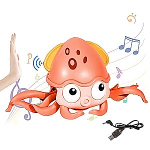 HZMENG Crawling Octopus Baby Toys, Tummy Time Toys with Light Up and Music, Interactive Walking Dancing Toy Controlled by Hands or Feet with Sensor Obstacle Avoidance Function (Pink)