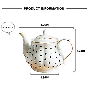 European Style Teapot Handmade Ceramic Teapot Pumpkin Fluted Shape Vintage Tea Party Set Gift (Polka dot)