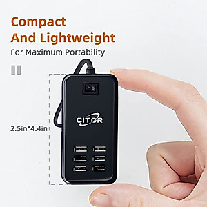 Multiport USB Charger, 6 Port USB Charging Station for Multiple Devices, Phone, Tablet, Power Strip with ON/Off Switch (Black)