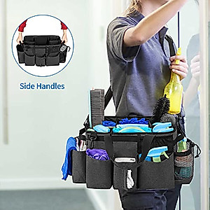 LoDrid Wearable Cleaning Caddy Bag with 4 Foldable Dividers, Cleaning Supply Tote for Cleaning Supplies, Cleaning Organizer with Shoulder Strap and Side Handles for Cleaners & Housekeepers, Black