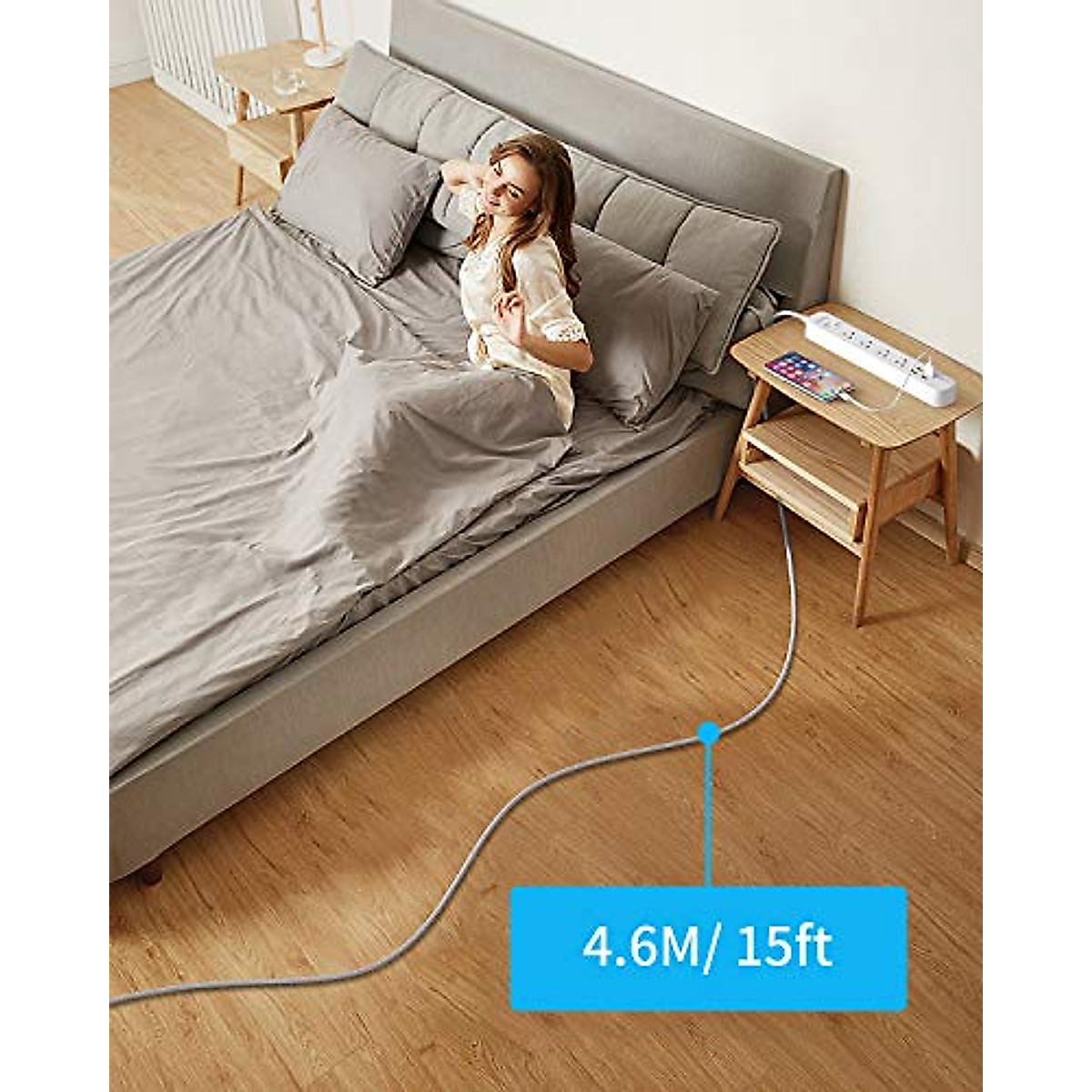 15ft Braided Power Strip Surge Protector with USB Ports, NTONPOWER Flat Plug Power Strip with Long Extension Cord, 4 Outlet 4 USB Desktop Charging Station, 1700 Joule, Circuit Breaker, for Home Office