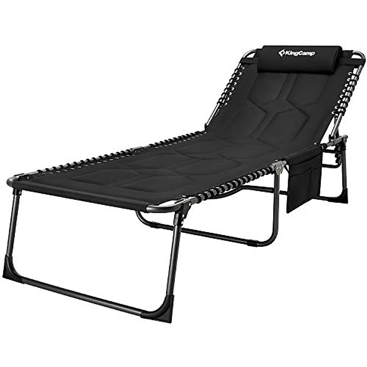 KingCamp Padded Oversized Lounge Chair, Folding Outdoor Chaise Lounge Chair with 5-Position Adjustable, Camping Cot for Beach, Patio, Garden, Pool, Sunbathing with Pillow Side Pocket,Support 300 LBS