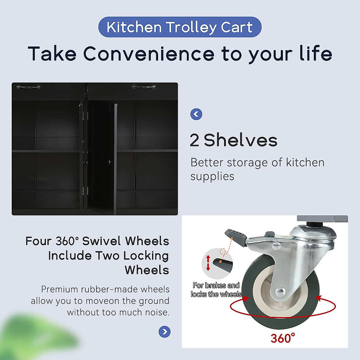 LETESA Rolling Mobile Kitchen Island 54.3'' with Solid Wood Top and 2 Locking Wheels, Adjustable Storage Shelves 4 Door Cabinet and Two Drawers Spice Rack, Towel Rack for Dining Room (Blue)