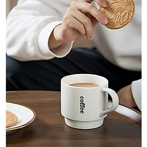 LAUCHUH Coffee Mugs Set of 4, 15 Ounce Stackable Coffee Mugs with Rack Latte Cup Porcelain Mugs for Coffee, Tea, Hot Cocoa, Milk, Dishwasher & Microwave Safe for Christmas, White