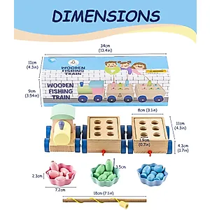 SSol & Sam Wooden Fishing Games - 2 in 1 Magnetic Fishing Toy and Toy Train - Fishing Toy & Train Toy for Toddlers and Kids Aged 3 & Up