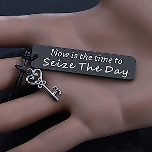 TIIMG Newsies Inspired Gift Now Is The Time To Seize The Day Musical Theatre Keychain Newsies Gift Broadway Musical Gift (seize to day black)