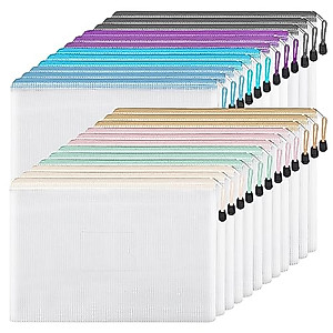 EOOUT 24pcs Zipper Bags Mesh Bags with Zipper, Mesh Zipper Pouch Durable Pouches for Organization Storage, Letter Size/A4 Size, for Travel Organize and Office Supplies