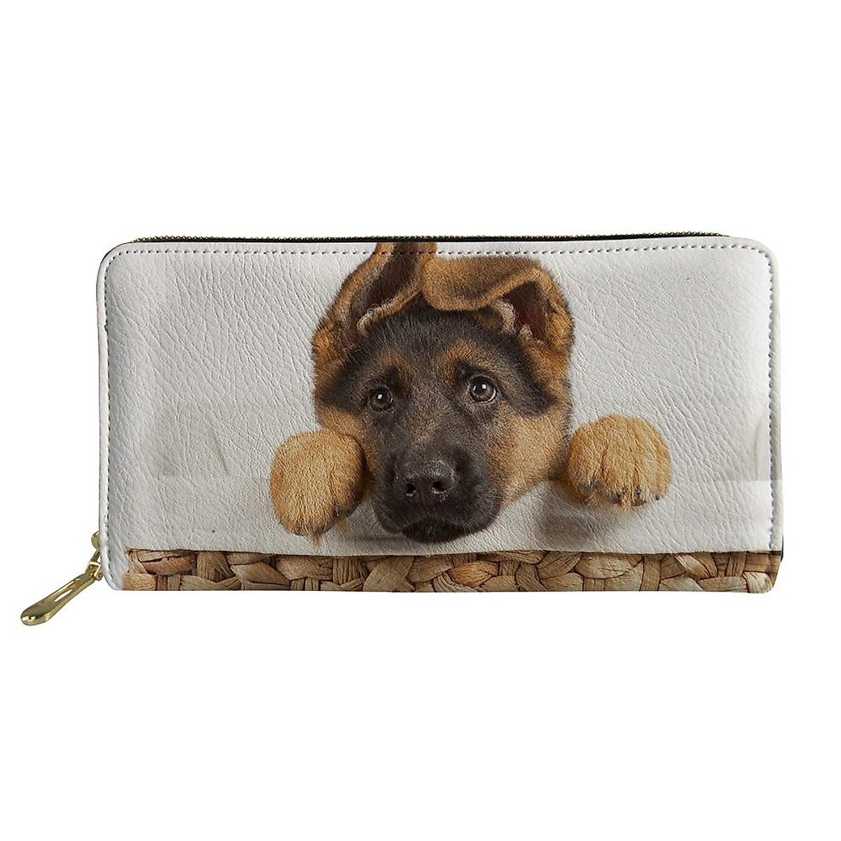 HUGS IDEA Women Wallets Card Case Wallet with Zip Pocket German Shepherd Dog Pattern Ladies Purse