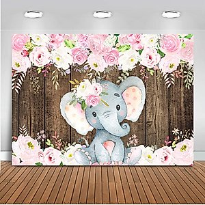 Mocsicka Floral Elephant Baby Shower Backdrop Pink Elephant Baby Shower Party Decoration 7x5ft Vinyl Girl Elephant Baby Shower Photo Background
