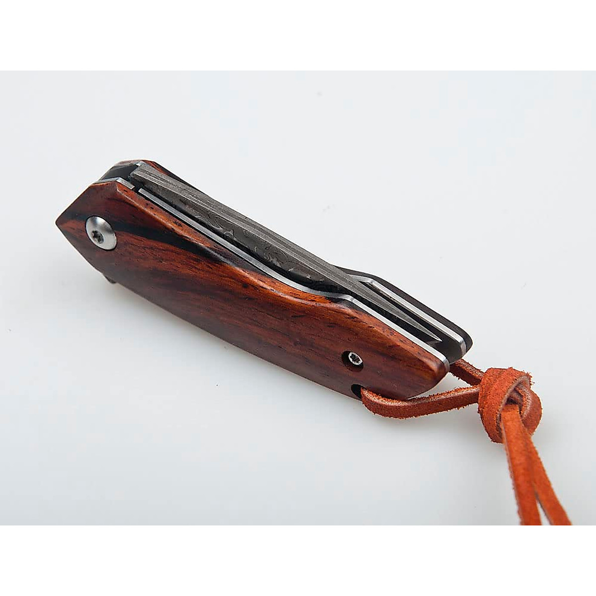 ILEAF Damascus Steel Folding Pocket Knife 2" Blade 3" Folded 5" Open, Liner Lock with Rosewood Handle Great for Camping Fishing Hiking