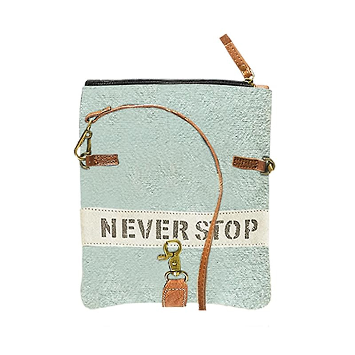 Mona B. Never Stop Wandering Fold-Over Upcycled Canvas Crossbody Bag with Vegan Leather Trim M-5446