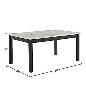 New Classic FURNITURE Celeste Dining Table for 6 with Heat Resistant Faux Marble, 64-Inch, Black Base with White & Gray top