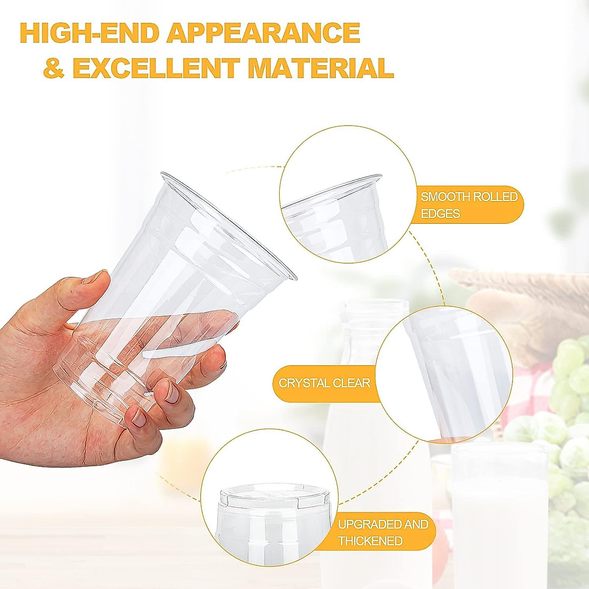 TashiBox 12 Ounce - 100 Count Plastic Cups for Cold Drink, Disposable Coffee Cups