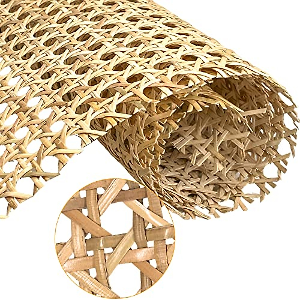 Cane Webbing 13.8"(W) x 3.3'(L) Rattan Webbing Roll Natural Cane Webbing for Caning Projects, DIY Furniture Chair Cabinet Ceiling and Door