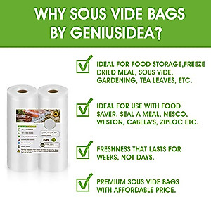 Geniusidea 11" x 50' 2 Rolls Vacuum Sealer Bags for Food Saver (100ft) Seal a Meal Commercial Grade Bags BPA Free Heavy Duty Great for Vac Storage Meal Prep or Sous Vide, White