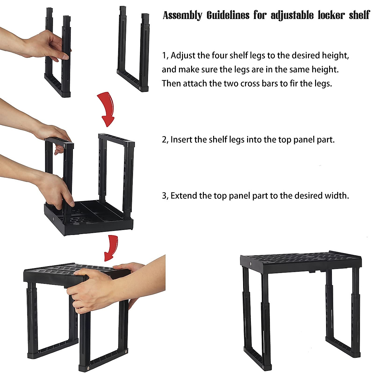 Locker Shelf for School Locker Adjustable Height and Width, Locker Organizer Shelf Stackable Locker Tools for Gym Lockers, Office, Back to School Essentials, Black