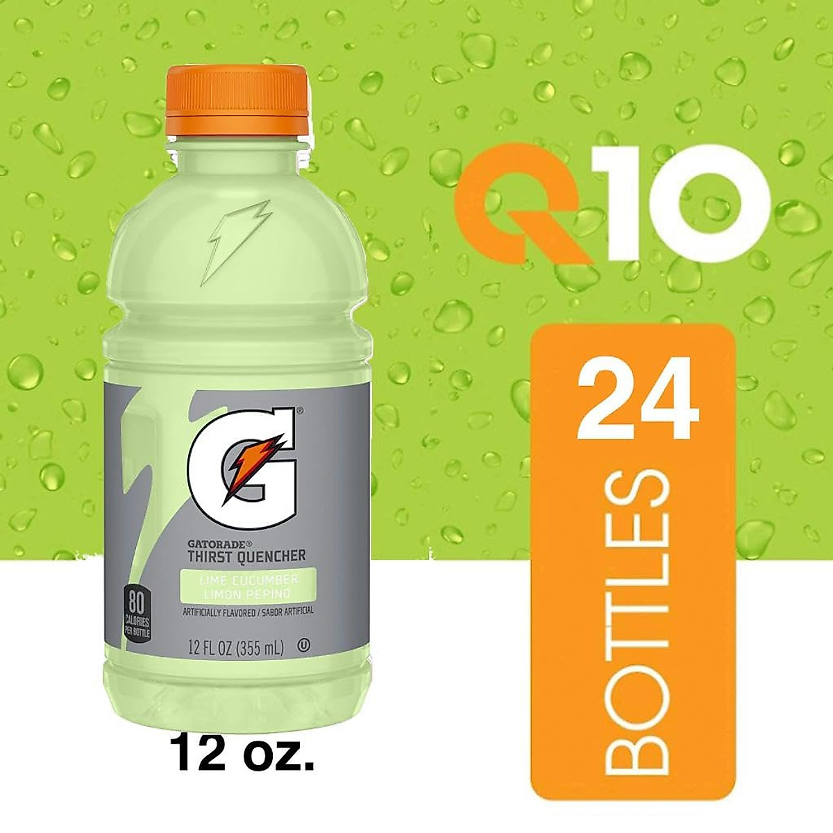 QUALITATT 10 Brand, Box with Flavor Lime Cucumber 24 Pack of Sport Drink Plastic Bottles 12 fl oz