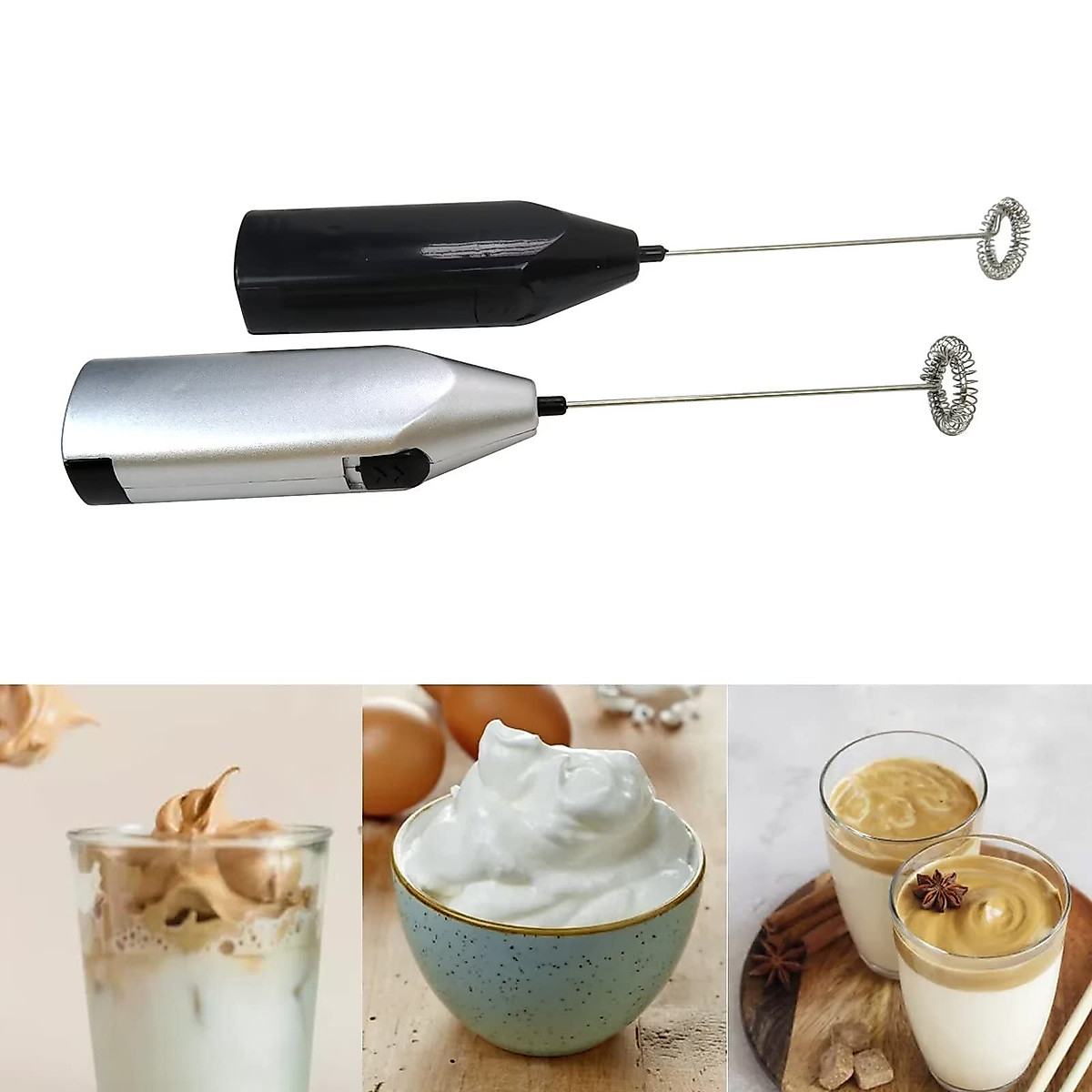 Superior 2Pcs Milk Frother Handheld Electric Milk Frother Kitchen Drink Foamer Whisk Mixer Stirrer Coffee Cappuccino Creamer Whisk Frothy Blend Whisker Egg Beater(Black&White)