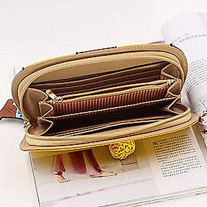 KENNEDY US Faux Leather Zip Around Dog Clutch Wallet with Phone Card Holders Cute Long Wallet for Women, Yellow