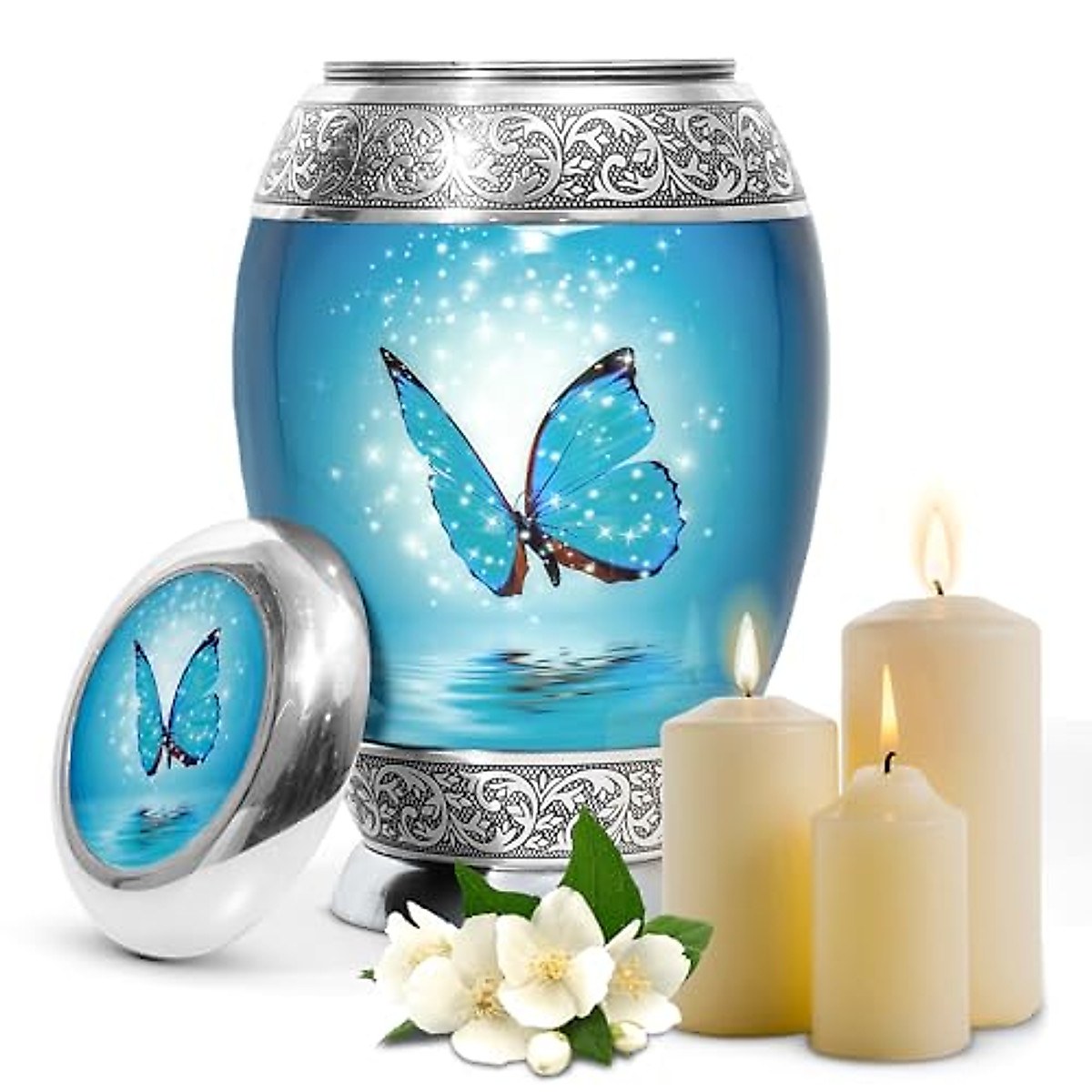 Malaika Memorials Blue Butterfly Urn - Adult Cremation Urn for Human Ashes Women/Men - Cremation Urns for Ashes Adult Female/Male - Funeral Urns for Mother, Dad or Other Loved One up to 200 lbs