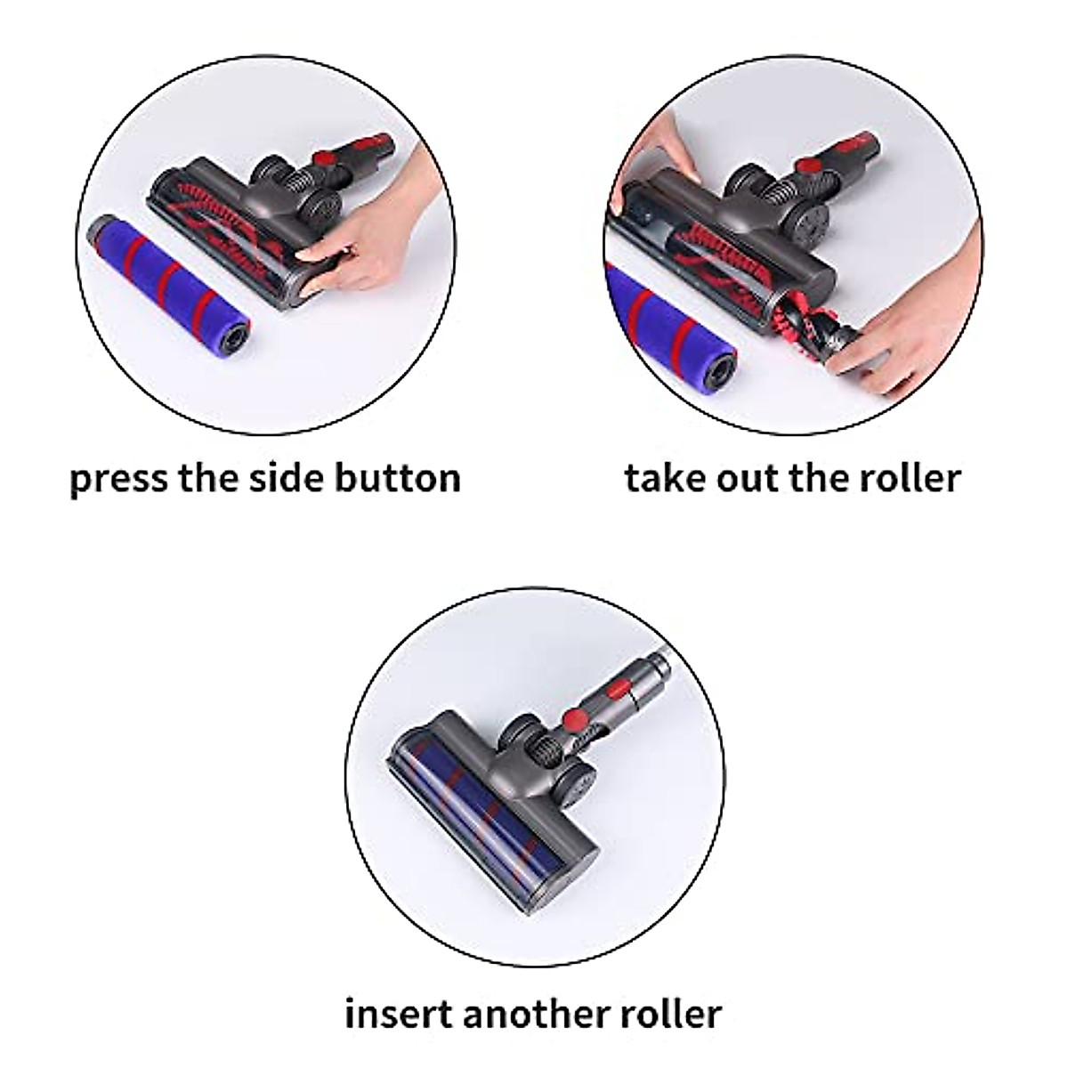 Laymi Motorhead Hardwood Floor Attachment for Dyson V7 V8 V10 V11 V15 Vacuum Cleaners with Replacement Soft Roller Brush Bar LED Headlights Floor Brush Attachments