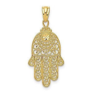 14K Yellow Gold Hand of God Necklace Judaica Religious Pendant Israel Charm 29mm x 14mm Only