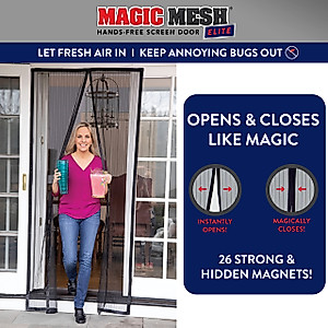 Magic Mesh Elite- More Durable Magnetic Screen Door, Reinforced Seam, Strong & Hidden Magnets- Keeps Bugs Out, Fits Single Doors up to 39"x83"