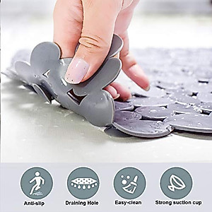 SONGZIMING Pebble Bath Mat 35x16 Inches for Bathtub to Non Slip in Shower with Drain Holes, Suction Cups (Grey)
