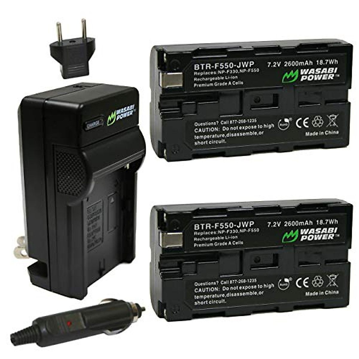 Wasabi Power Battery (2-Pack) and Charger for Sony NP-F330, NP-F530, NP-F550, NP-F570 (L Series) and CN-160, CN-216, CN126 Series & Atomos Ninja V, Shinobi, Shogun 7, BMPCC 6K Pro and More