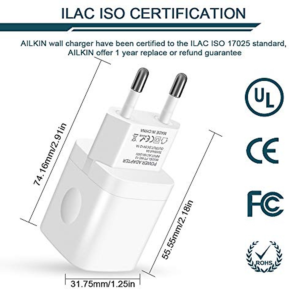 European Travel Plug Block, Wall Charger Power Adapter for Europe Adaptor, 2.1A Dual Port USB Cube Fast Charging Box Base Brick for iPhone 13 Pro Max 12 11 XR XS X/8/7, US American to Europe Converter