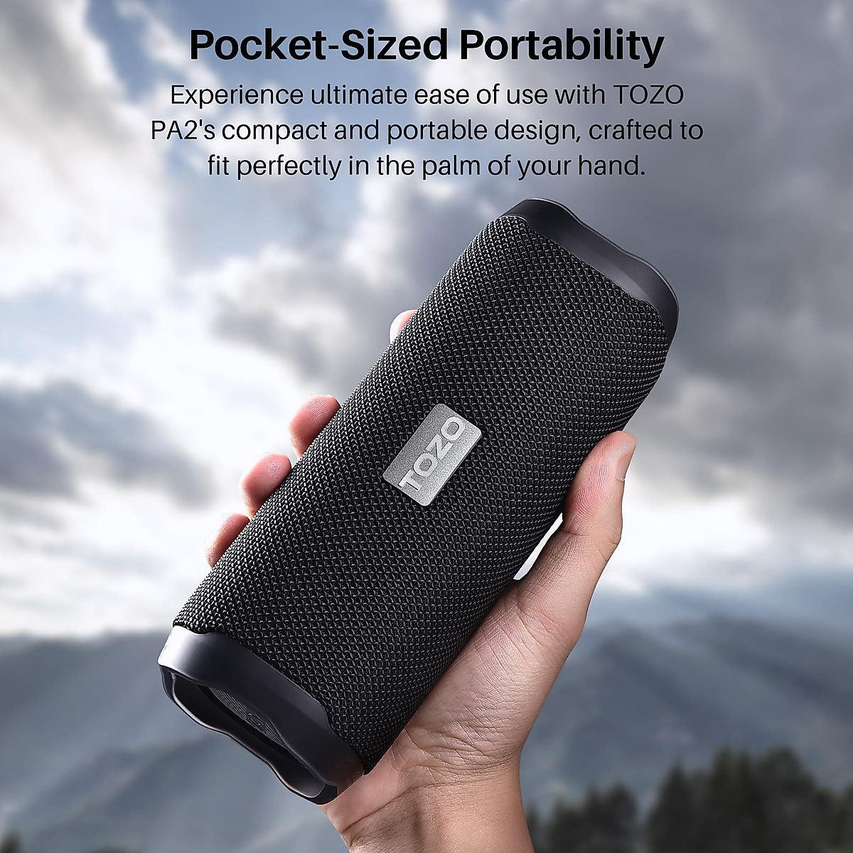 TOZO PA2 Bluetooth Speaker with Dual Drivers & Dual Bass Diaphragms, Deep Bass Loud Stereo Sound, IPX8 Waterproof, 25H Playtime, Custom EQ App Portable Wireless Speaker for Home Outdoors Travel Black