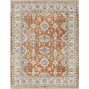Mark&Day Washable Rugs, 8x10 Emporia Traditional Burnt Orange Area Rug, Orange Blue Beige Carpet for Living Room, Bedroom or Kitchen (7'10" x 10'2", Machine Washable)