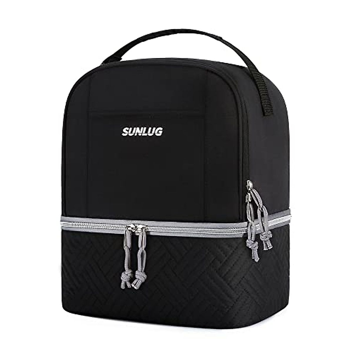 SUNLUG Large Lunch Bag Women 13.5L Double Deck Lunch Box Insulated Cooler Lunch Tote Bag Reusable Adult Lunch Bag Women for Work, Picnic, Black