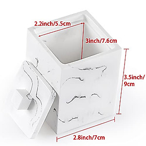 Sanbege 2 pcs Cotton Swab Holder with Lid, Resin Q-tips Container, Cotton Ball Canister for Vanity, Dresser Counter, Bathroom Sink Organizer (White Marble)