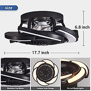 Ceiling Fan with Lights Remote Control Black, 18" Flush Mount Low Profile Fan, Modern Smart Ceiling Fan with Dimmable LED Light & 6 Speeds Reversible Blades Timing, Black Fan for Bedroom, Living Room