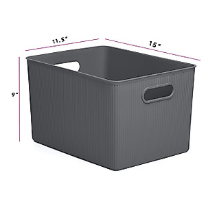 Superio Ribbed Collection - Decorative Plastic Open Home Storage Bins Organizer Baskets, X-Large Grey (6 Pack) Container Boxes for Organizing Closet Shelves Drawer Shelf 22 Liter/23 Quart