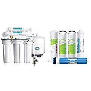 APEC Water Systems Essence Series Top Tier 5-Stage Drinking Water Filter System & 50 GPD High Capacity Complete Replacement Filter Set for Essence Series Reverse Osmosis Water Filter System Stage 1-5